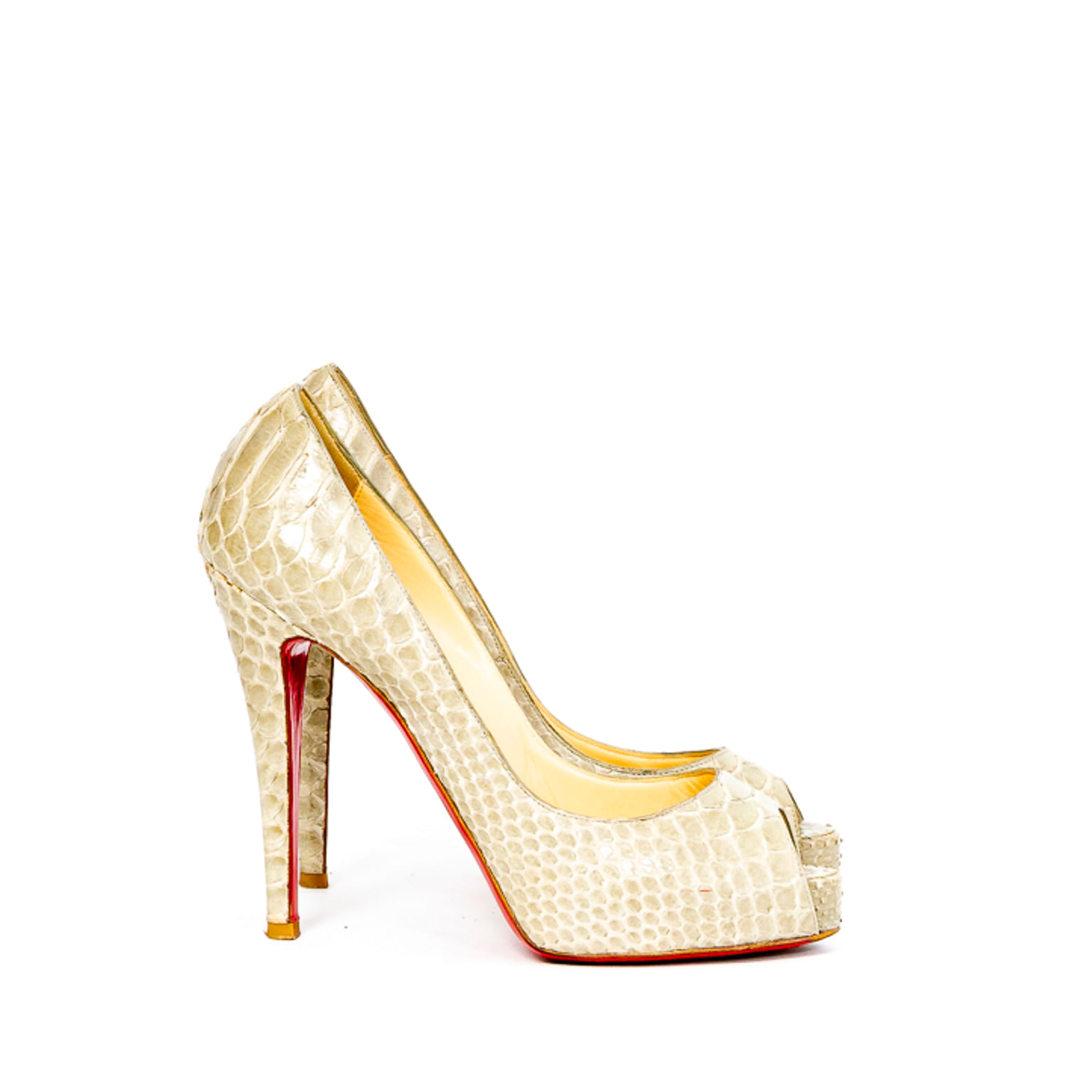 Peep Toe Christian Louboutin Python Bege | Brechó de luxo - Prettynew