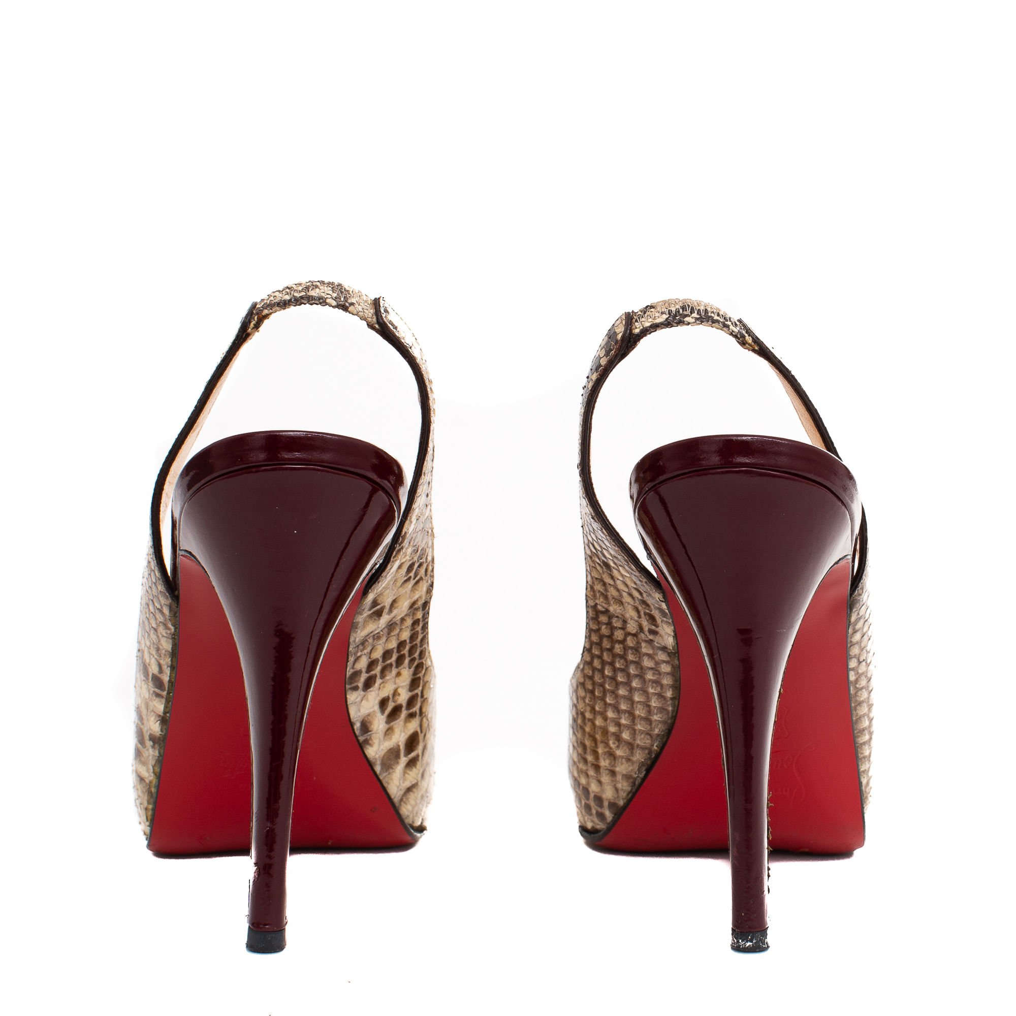 Peep Toe Christian Louboutin Python Bege e Verniz Vinho | Brechó de ...