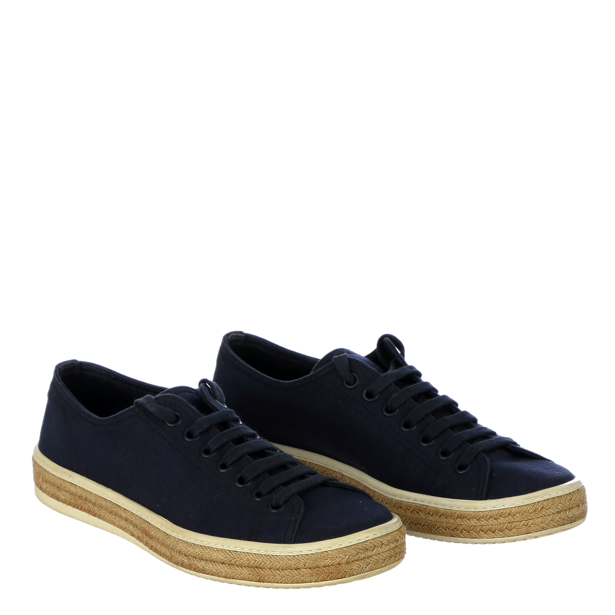 Tenis Prada Tecido Azul e Ráfia | Brechó de luxo - Prettynew