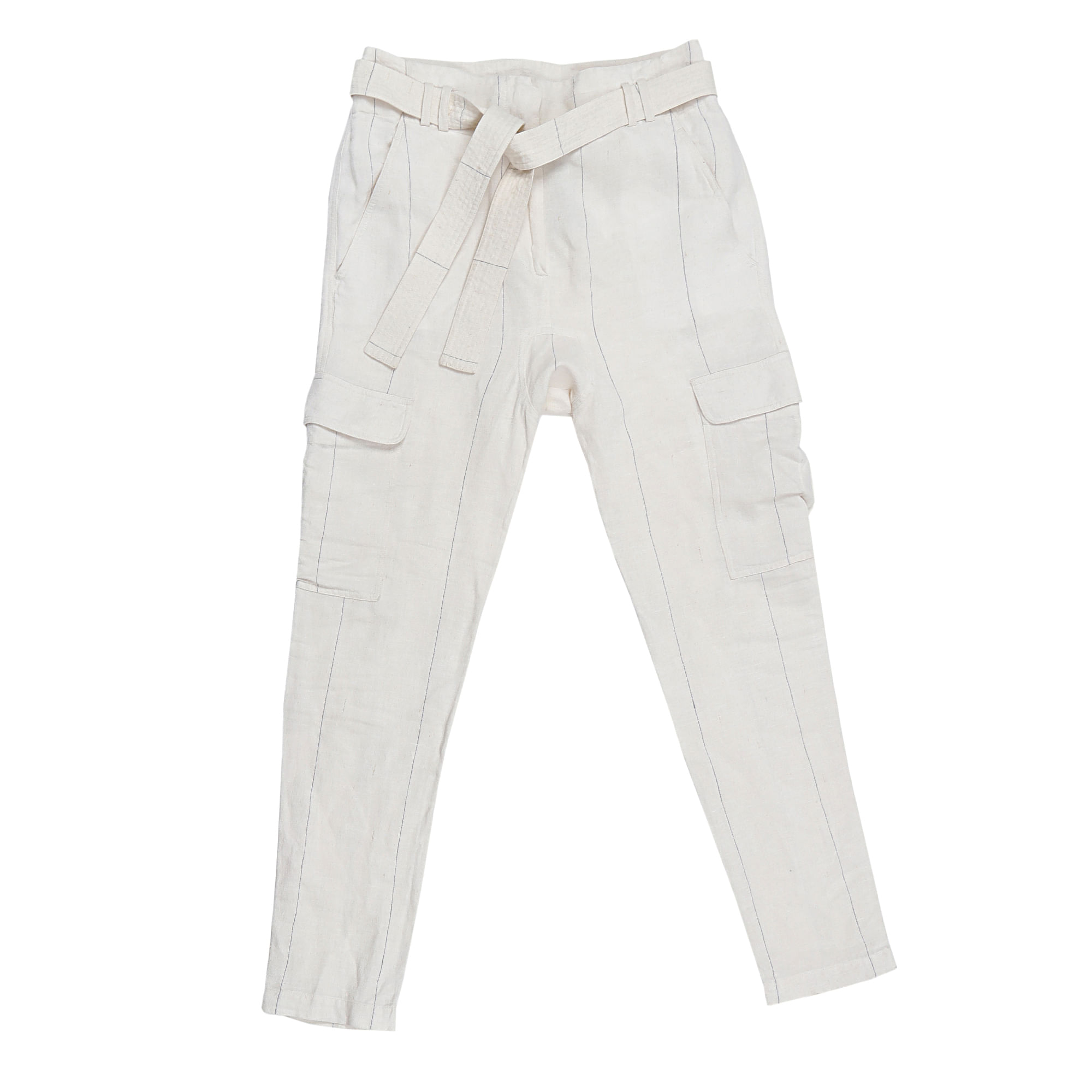 Calça ALC Linho Creme Risca Azul | Brechó de luxo - Prettynew