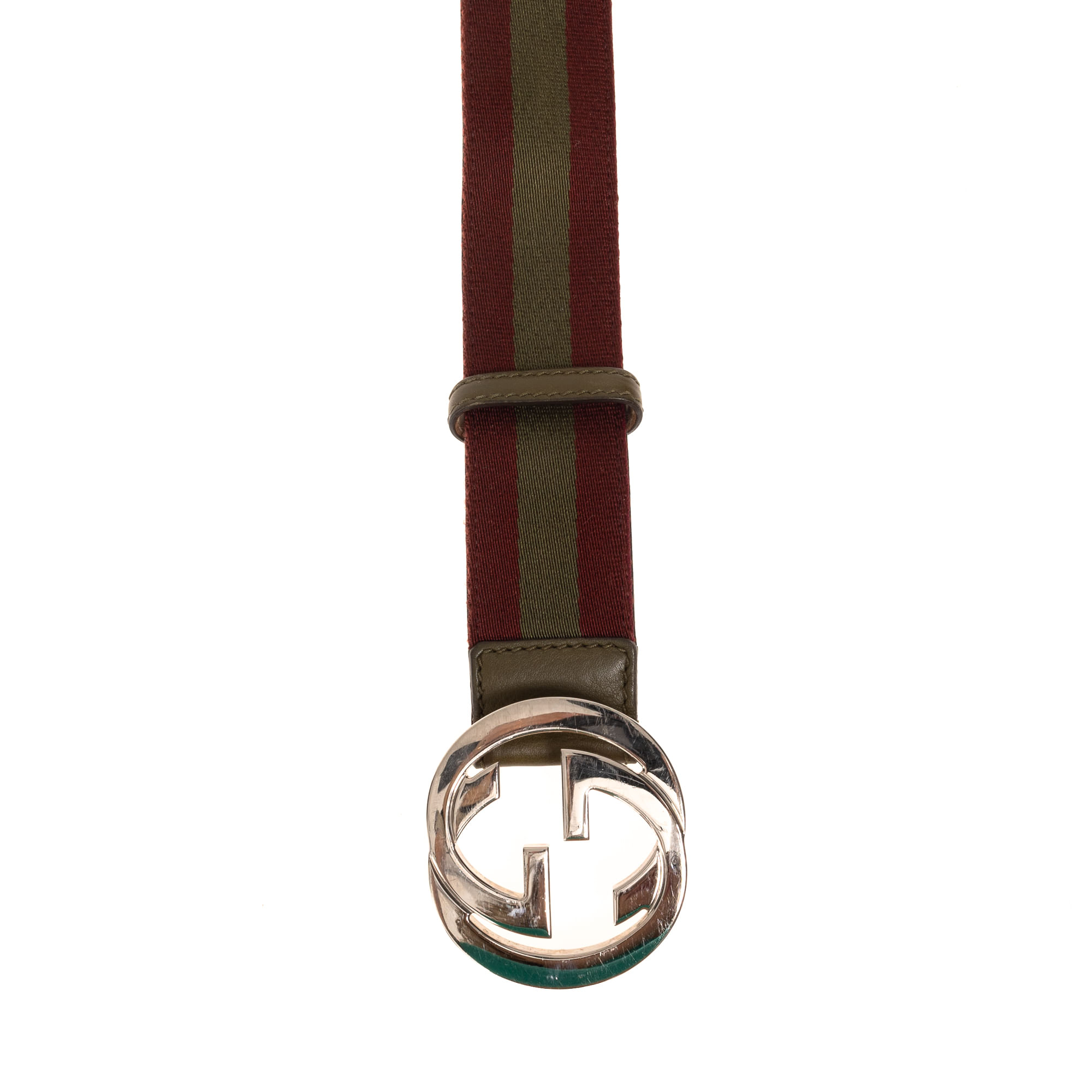 Cinto Gucci Interlocking G Verde e Bordô | Brechó de luxo - Prettynew