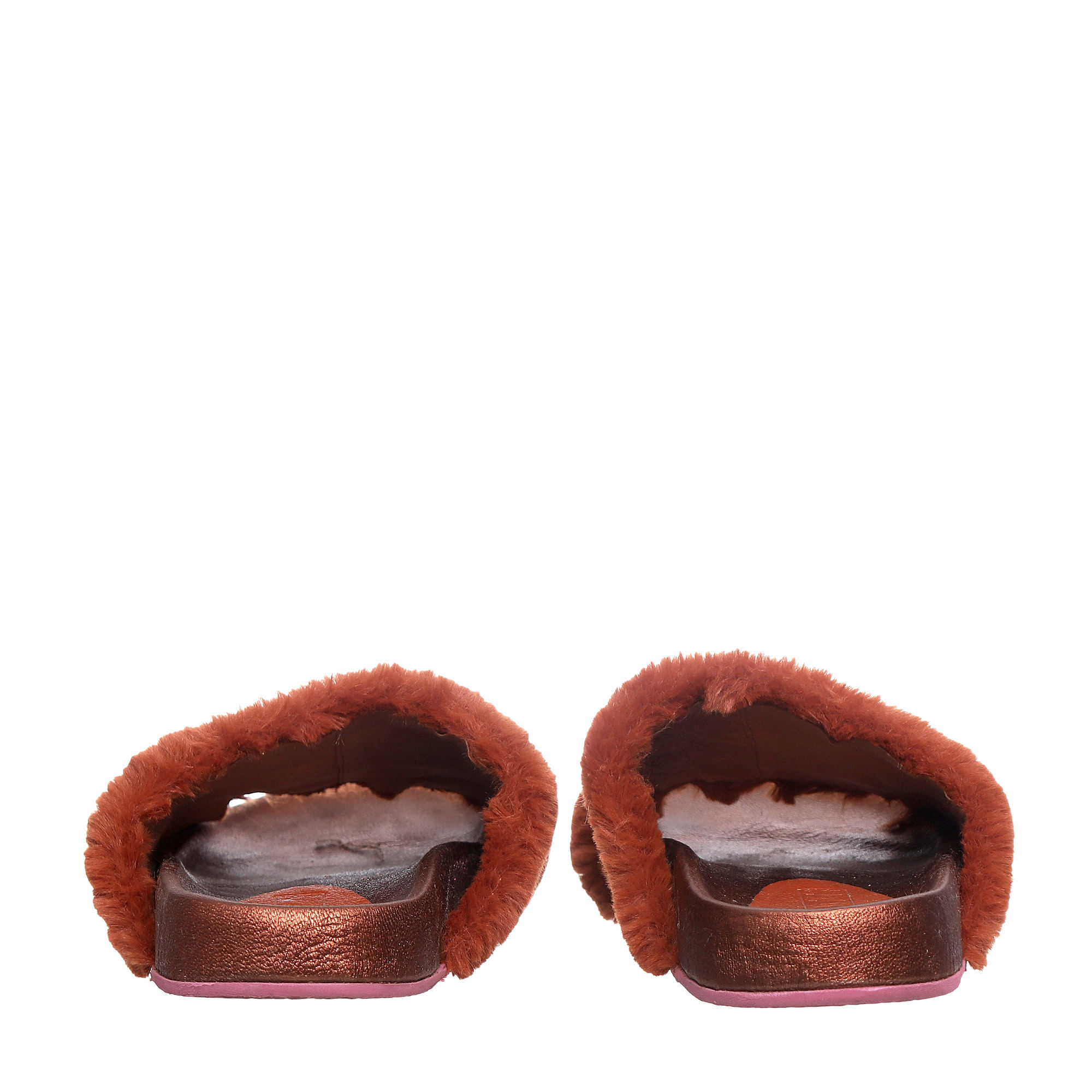 Slide Botti com Pelos Terracota | Brechó de luxo - Prettynew