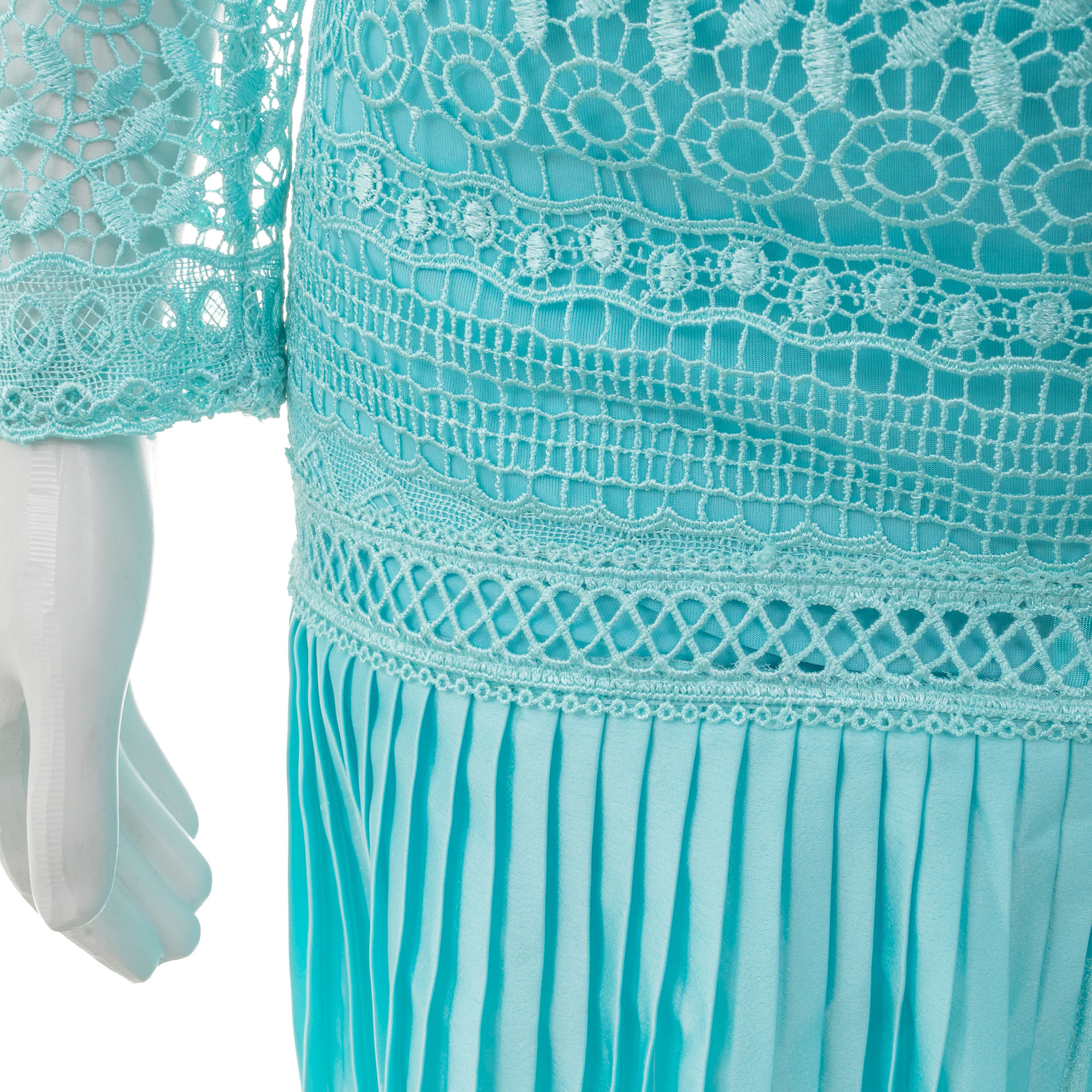 Vestido Iorane com Renda e Plissado Azul Ciano | Brechó de luxo - Prettynew